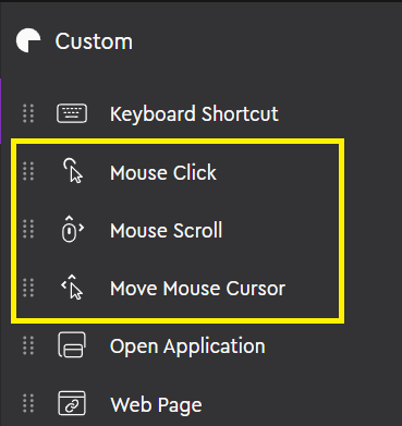Custom Action: Mouse Click, Mouse Scroll & Move Mouse Cursor